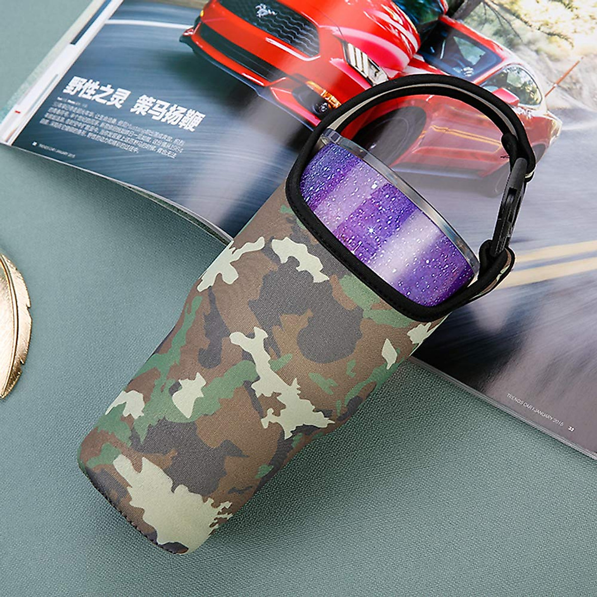 Gzingen 4 Pack Tumbler Carrier Holder with Shoulder Strap,for 30oz Travel Insulated Tumbler Coffee Cup,Water Bottle Carrier with Strap Portable Neoprene Sleeve Water Bottles Cup Carrier Pouch