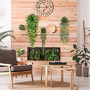 JPSOR Fake Hanging Plants, 4 Pack Artificial Potted Greenery Faux Eucalyptus Vine, Boston Fern, String of Pearls, Pothos Ivy in Pot for Home Room Wall Shelf Patio Garden Indoor Outdoor Decor