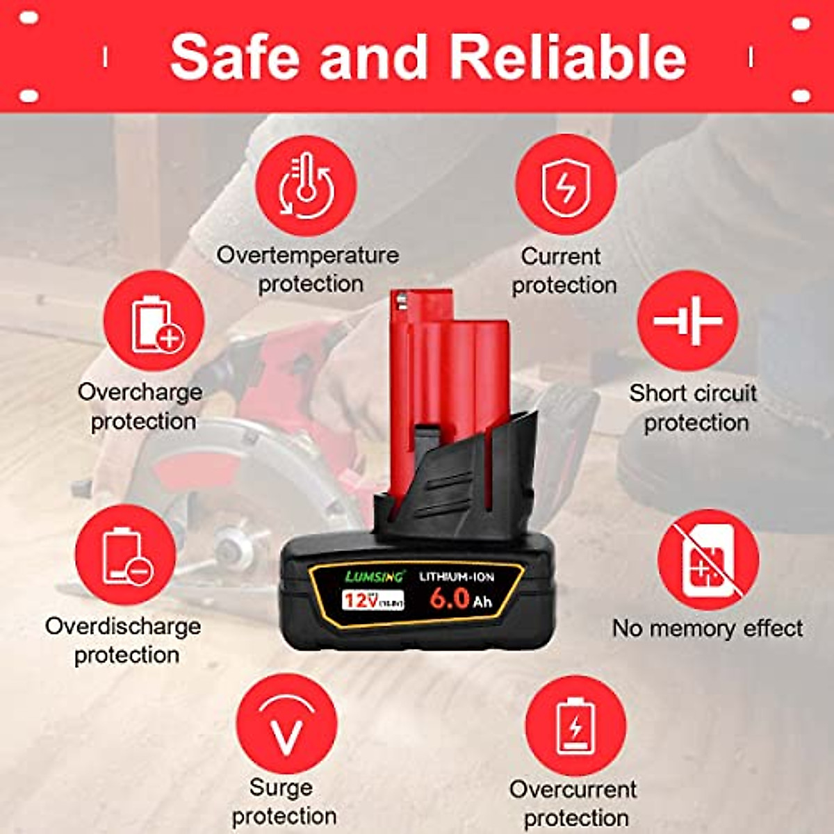 LUMSING M-12 6000Ah 12V Lithium-Ion XC Extended Capacity Battery (2-Pack) Replacement for Milwaukee 48-11-2460 M-12 Battery 48-11-2411 48-11-2420 48-11-2401 48-11-2402 48-11-2440