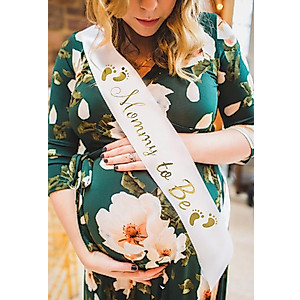 BLUPLE Mommy To Be White Satin Sash - Baby Shower Sash Decorations, Gender Reveal Party, Welcome Baby (1)