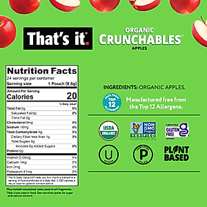 That’s it. Crunchables Fruit Snacks for Kids 100% Organic Apple, Deliciously Healthy and Light, Plant-Based,Non-Gmo, Gluten Free, USDA Approved Snacks 24 Packs (8.5 g)