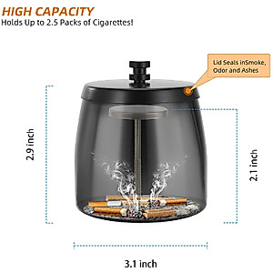 Outdoor Cigarette Ashtray with Lid Smokeless Stainless Steel Ash Trays Covered Windproof Smell Proof Ashtrays for Outside Patio Home Odorless Office Tabletop, Small(3.1"x2.9"x3.1")