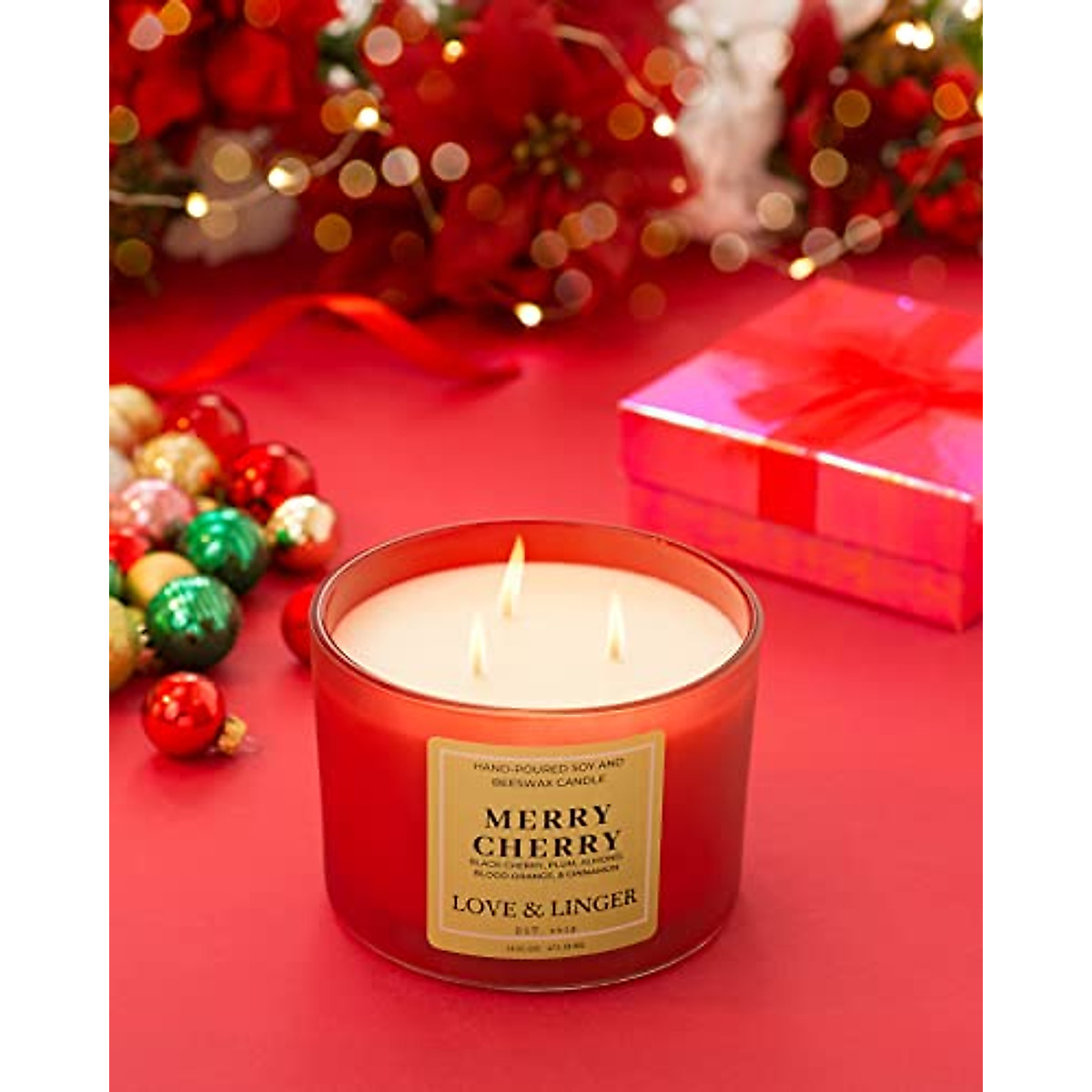 Black Cherry Candle | Holiday Scented Candles | Luxury Soy & Beeswax Candles for Home | 16 oz. Large Jar Candle | Christmas Candles