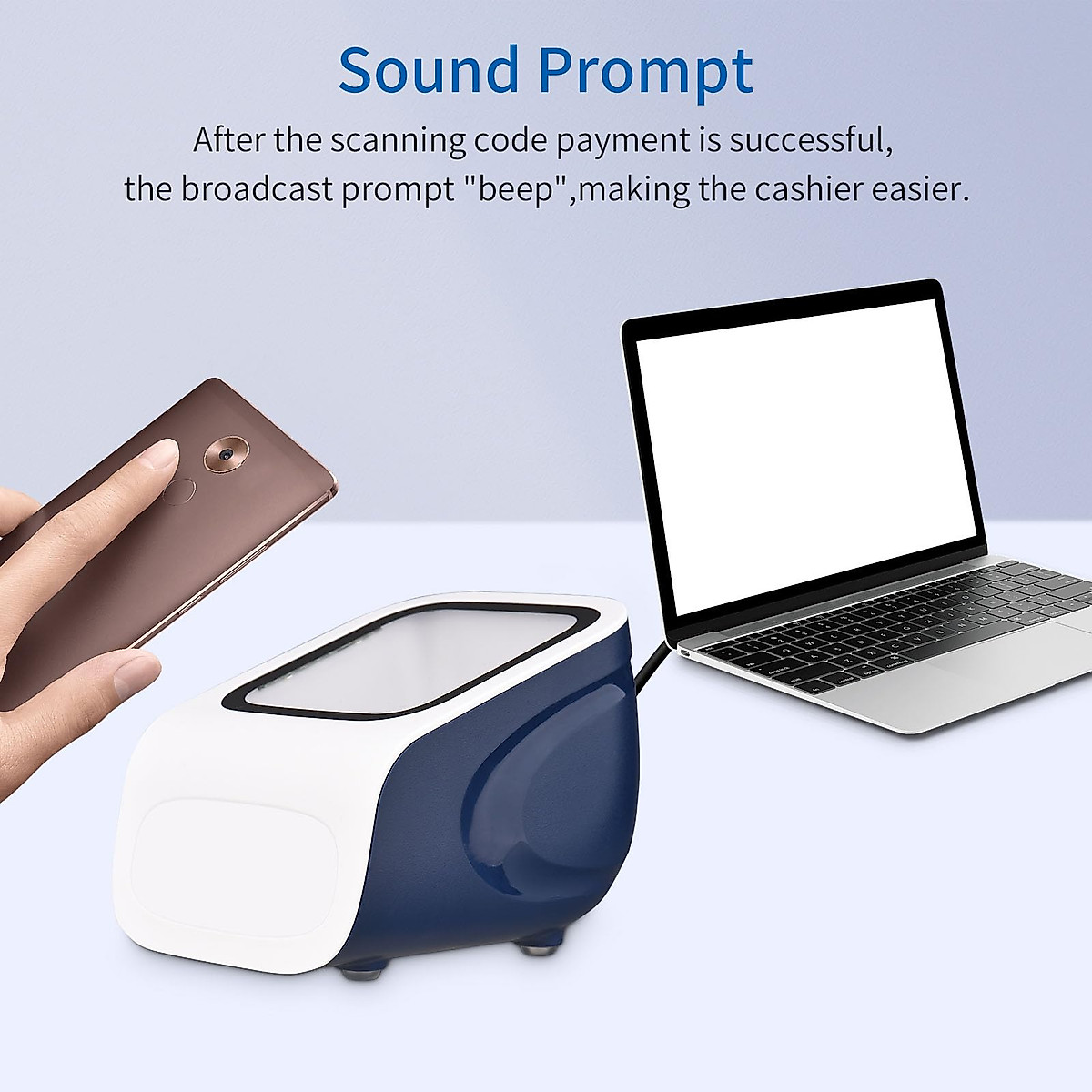 Ultra Decoding Fast Response Automatic QR Scanner White Desktop ABS USB for Mobile Payment