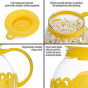 Ecolution Patented Micro-Pop Microwave Popcorn Popper with Temperature Safe Glass, 3-in-1 Lid Measures Kernels and Melts Butter, Made Without BPA, Dishwasher Safe, 3-Quart, Yellow