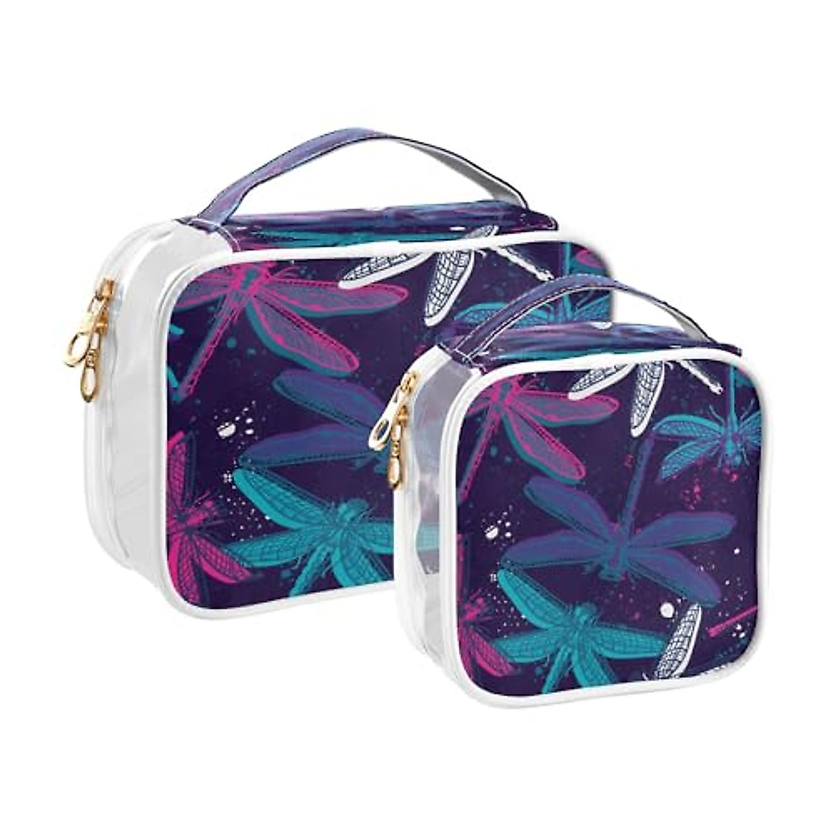 senya Clear Toiletry Bag,Travel Makeup Cosmetic Bag Carry on Airport Airline Compliant Bag Big Colorful Dragonfly for Women Men