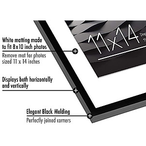 Americanflat 11x14 Picture Frame with Shatter-Resistant Glass - Set of 2 - Use as 8x10 Frame with Mat or 11x14 Frame Without Mat - Streamline Collection - Thin Photo Frame for Wall Display - Black