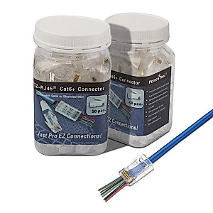 PETECHTOOL RJ45 CAT6A CAT6 Pass Through Connectors 23 AWG Cables 50-Pack - End Bold Ethernet 8P8C Gold Plated Modular Plug for Unshielded Twisted Pair Solid Wire & Standard Cables