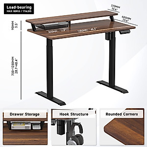 Fenge Electric Standing Desk, 48 x 24 Inches Quick Install Height Adjustable Desk with Drawer, Computer Stand Up Desk Sit Stand Desk Workstation for Home Office