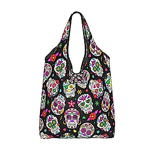 Reusable Shopping Bags Sugar Skull Grocery Tote Bags Washable Foldable Eco Friendly Pouch Bags¡­