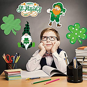 40 Pieces St. Patrick's Day Cut-Outs Irish Paper Cut-Outs with 80 Glue Point Dots Gnome Leprechaun Shamrock Cut-Outs for St. Patrick's Day Party Home Classroom Bulletin Board Decorations, 10 Designs