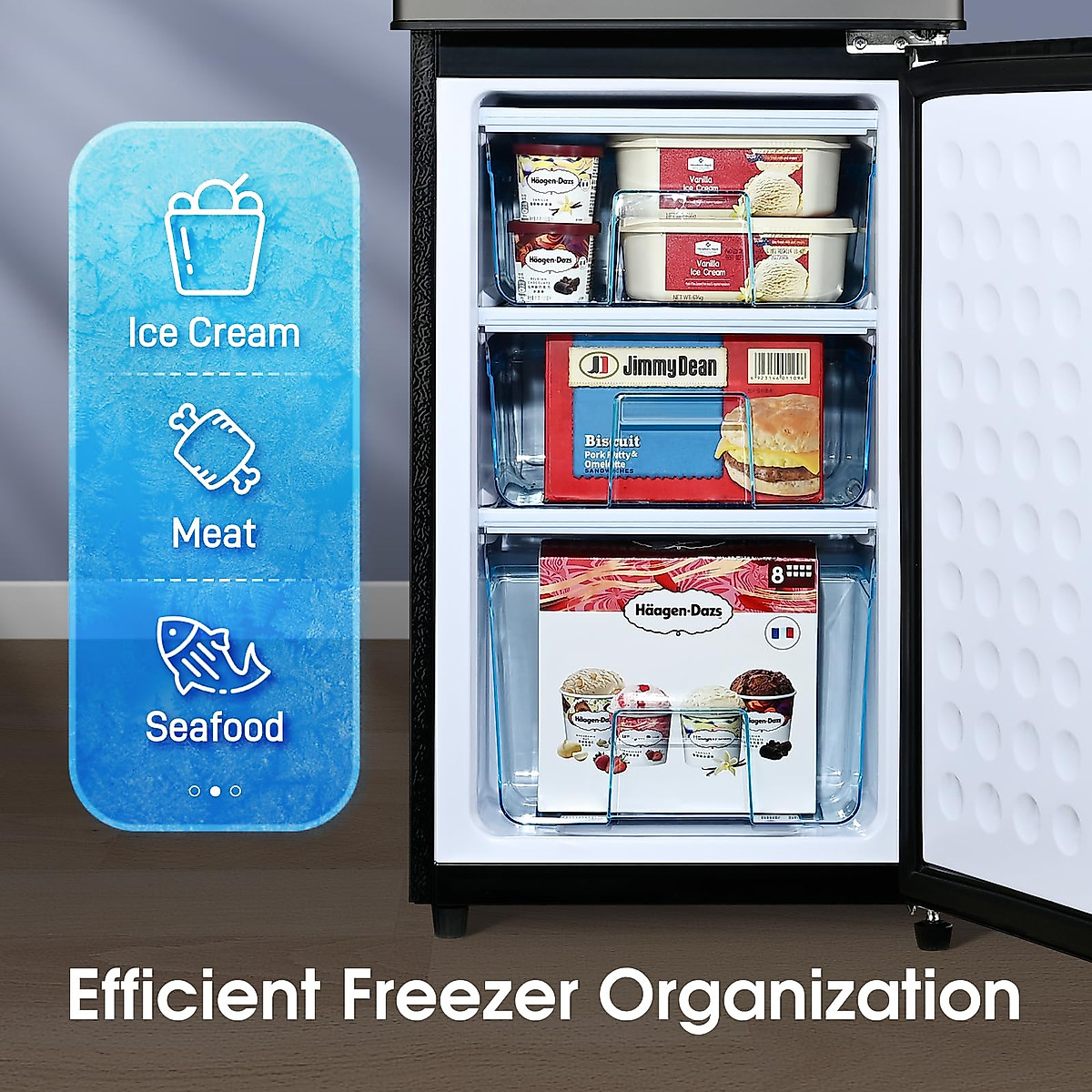 Anypro Fridge with Bottom Freezer and Drawer, 4.1 Cu.Ft Double Door Refrigerator with 7 Adjustable Temperature Settings for Bedroom, Dorm, Office, Apartment, Large Capacity, Black