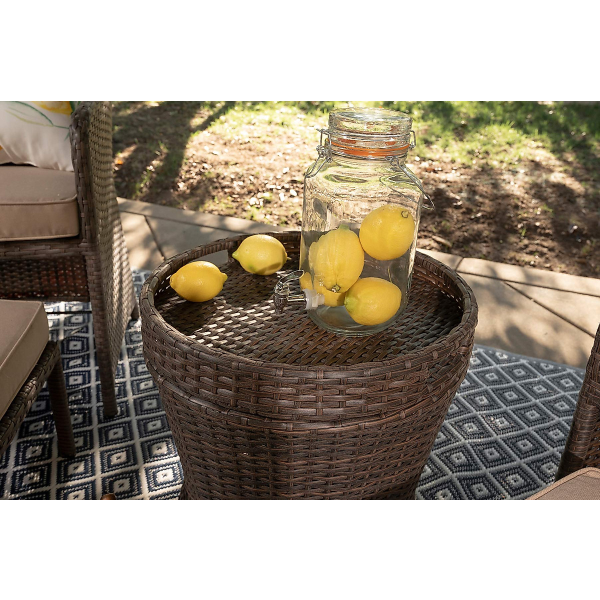 Barton 5 Piece Bistro Sofa Set w/Cushions 2 Chairs 2 Ottomans Multipurpose Outdoor Patio Wicker Rattan Furniture Space Saving