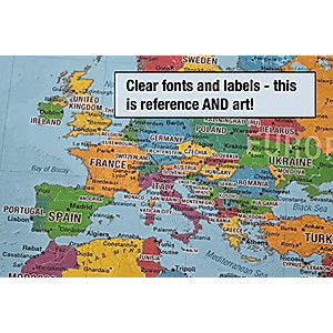 Laminated World Voyager Map Poster | Bright Style Map | Includes The Most Legible Location Labels | 36” x 24” | Shipped Rolled in a Tube, Not Folded | Great for The Home or Classroom