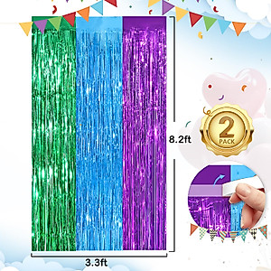 Rainbow Metallic Tinsel Foil Fringe Curtains Backdrop 2Pack 3.3x8.3Ft Party Streamers for Birthday Party Decorations Halloween Christmas Decors Foil Curtain Backdrop for Bachelorette Bridal Party