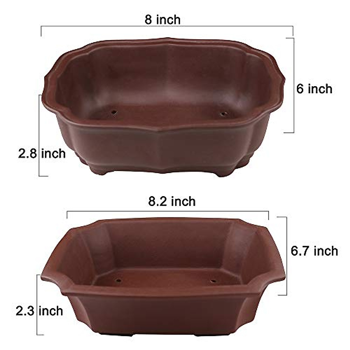 MUZHI 2 Pack 8" Unglazed Ceramic Bonsai Tree Pot Training Planter with Drainage Wiring Hole, Breathable Handmade Zisha Pottery Growing Plant Pot with Mesh Drip Tray Indoor Outdoor