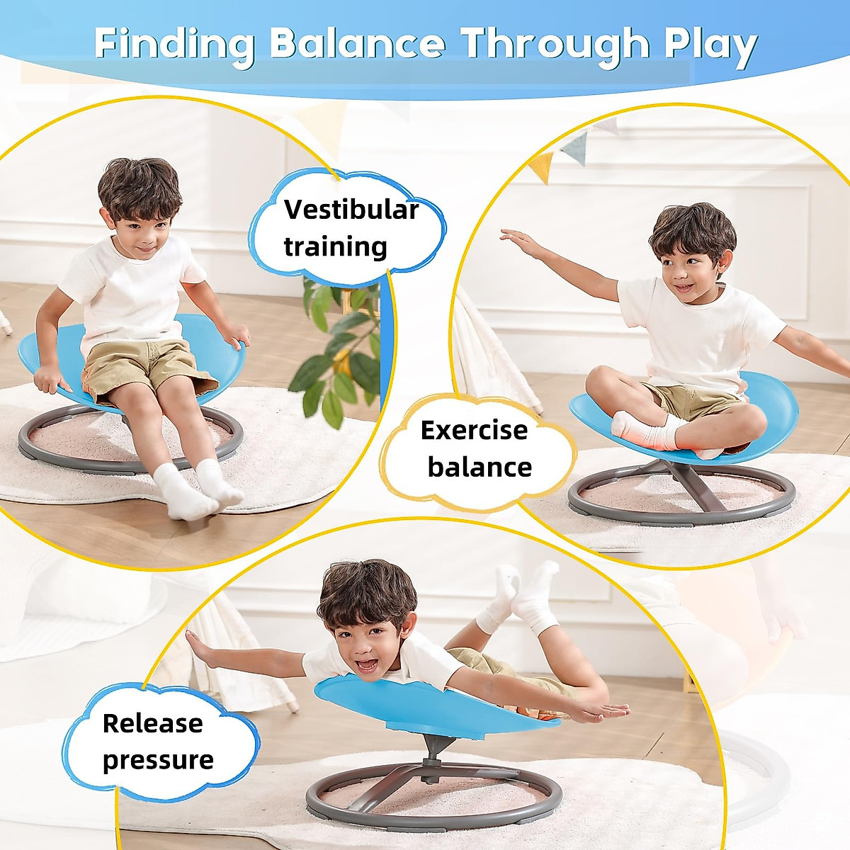 BABAMU Sensory Chair for Kids Autism Sensory Products Sit and Spin Autism Toys Spinning Chair ADHD Chair Swivel Chair Training Body Coordination (Blue)