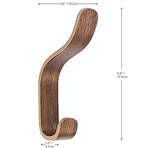 Plywood Wall Hooks Set of 4 Wood Coat Hooks Hanging Clothes Hats Robes Towels Walnut Wooden
