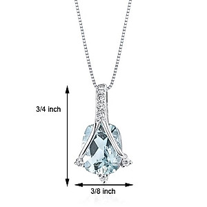 PEORA Aquamarine and Diamond Pendant for Women 14K White Gold, Genuine Gemstone Birthstone, 1.63 Carats Cushion Cut 9x7mm, with 18 inch Chain