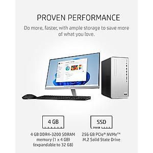 HP Pavilion Desktop PC, AMD Ryzen 3 5300G, 4 GB RAM, 256 GB SSD, Windows 11 Home, Wi-Fi 5 & Bluetooth Connectivity, 9 USB Ports, Wired Mouse and Keyboard Combo, Pre-Built Tower (TP01-2032, 2021)