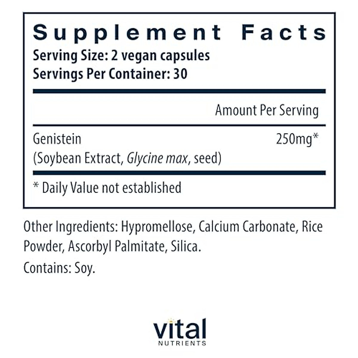 Vital Nutrients Genistein | Easily Absorbed Isoflavones for Bone Health Support* | Vegan Supplement | Gluten and Dairy Free | Non GMO | 60 Capsules