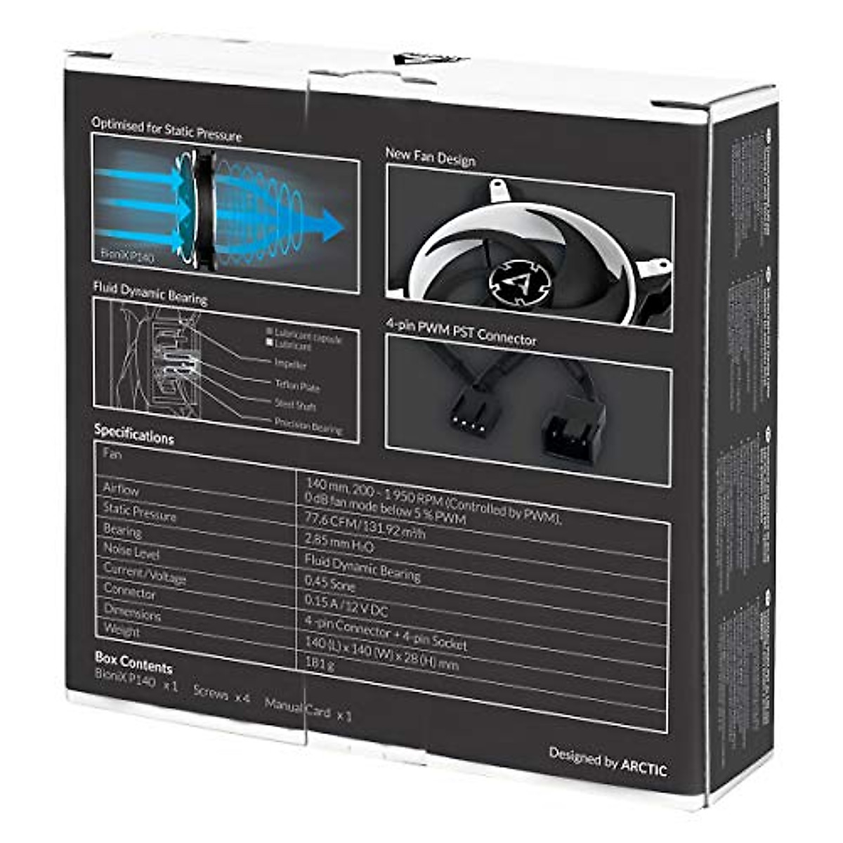 ARCTIC BioniX P140 - PC Fan, 140mm Gaming Case Fan with PWM Sharing Technology (PST), Pressure-optimised, Computer, Fan Speed: 200-1950 RPM - White