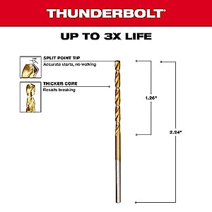 MILWAUKEE ELEC TOOL 48-89-2203 Thunderbolt 3/32" Titanium Drill Bit (2 Pack)