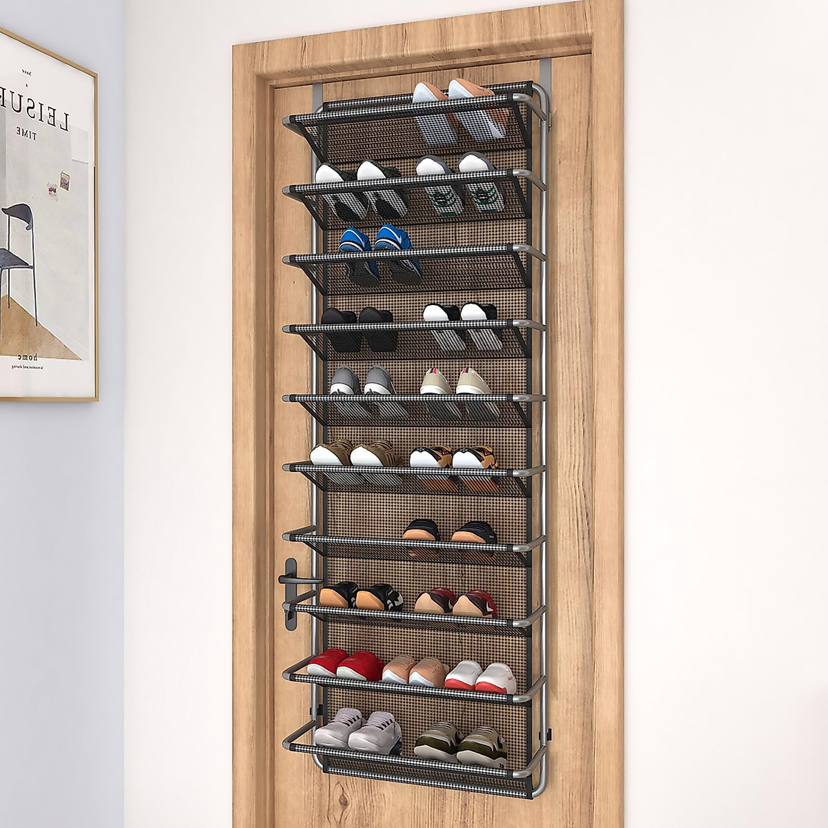 UDD Shoe Rack, 10 Tier Over The Door Shoe Organizer Shoe Shelf with Metal Hooks, Hanging Shoe Storage Rack for Closet (Gray, 10 Tier)