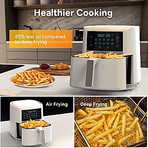 Air Fryer White, WETIE 7.5 Quart Air Fryer Oven Oilless Cooker, 1700W Hot Air Fryers with Digital LED Touch Screen, 10 Preset Cookings, Non-stick Basket, Suitable for Large Families, Recipe Included, White