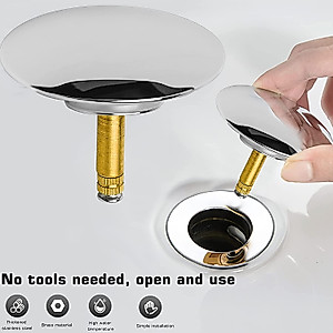 Bathroom Sink Drain Plug Stopper, 70mm Push Pop-Up Click Clack Plug Stopper, Universal Adjustable Bath Plug for Washbasin Drains in Bathroom Kitchen - Brass
