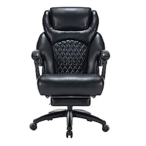 Sumeimics 400lbs Big and Tall Office Chair Bonded Leather Heavy Duty Office Executive Chair Reclining Office Chair with Footrest (Black)