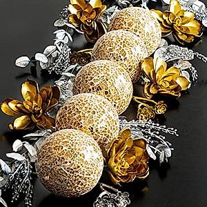 Ka Home Gold Mosaic Glass Orbs Set of 5 - Decorative Sphere Balls for Centerpiece, Tray and Bowl Displays -3 inches Each