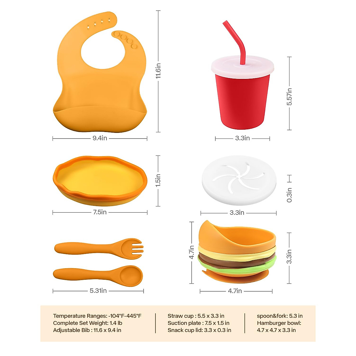 Baby Led Weaning Supplies, Silicone Feeding Set for Baby, Toddler Plates and Bowls Set with Suction, Baby Utensils Set with Adjustable Bib, Sippy Cup,Spoon and Fork, 6+ Months