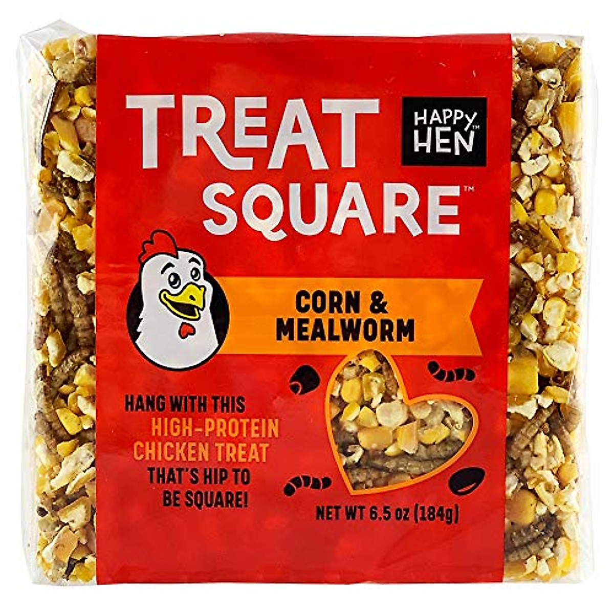 Happy Hen Treats 6.5 Oz. Square, Mealworm And Corn, 4.25" By 4.25" By 1.25"