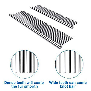 Cafhelp 2 Pack Dog Combs with Rounded Ends Stainless Steel Teeth, Cat Comb for Removing Tangles and Knots, Professional Grooming Tool for Long and Short Haired Dog, Cat and other pets, 6.3IN/7.4IN