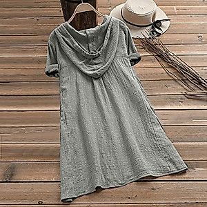 Women's Vintage Cotton Linen Dress Button Down Short Sleeve Casual Midi Dresses Summer Loose Flowy Sundress