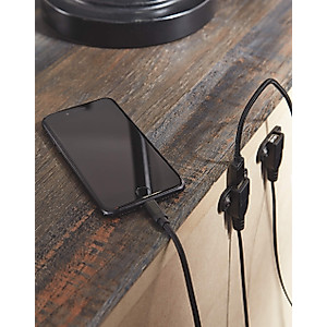 Signature Design by Ashley Drystan Rustic Industrial 2 Drawer Nightstand with 2 Slim-Profile USB Charging Stations, 24.37" Tall, Weatherworn Brown