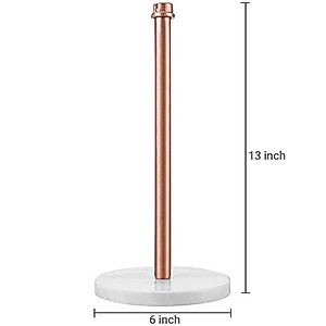 MyGift Copper Tone Metal Industrial Pipe Paper Towel Holder Countertop with Round White Marble Base, Kitchen Upright Paper Towel Dispenser Rack