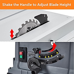 Table Saw 10 Inch, 5000RPM Powerful Tablesaw With Stand & Protective Cover, 90°Cross Cut & 0-45°Bevel Cut, Jobsite Table Saw Adjustable Depth, for Woodworking, Metal, Plastic