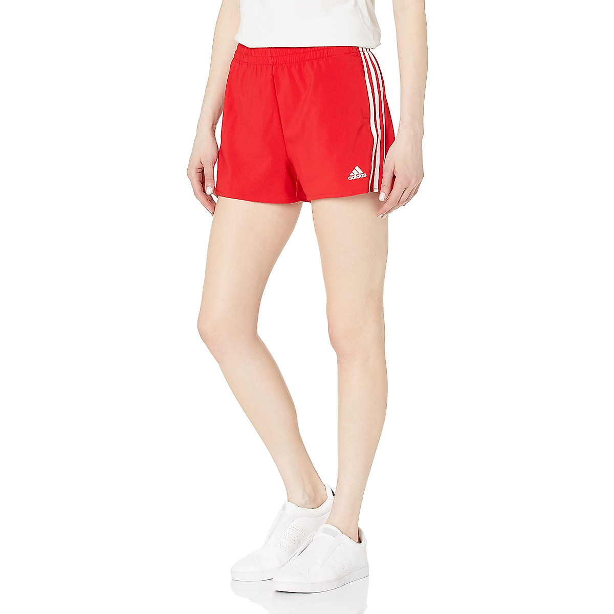 adidas Womens Woven 3-Stripes Sport Shorts Scarlet/White Small