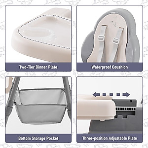 High Chairs for Babies and Toddlers, Portable 3 in 1 High Chair, Adjustable Convertible Compact Infant Baby Feeding Chair Booster with Detachable Double Tray, 5 Point Harness, Foot Rest Gray