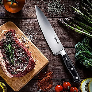 MOSFiATA Kitchen Chef Knife, 8” Full-Tang Cooking Knife High Carbon Stainless Steel Super Sharp Vegetable Meat Knife with Ergonomic Handle, Perfect for Kitchen & Restaurant