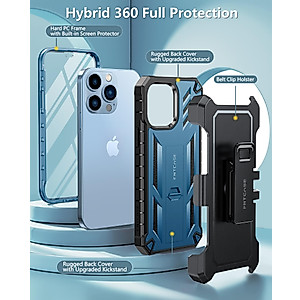 FNTCASE for iPhone 12 Pro Max Case: with Belt-Clip Holster & Built-in Screen Protector & Kickstand, Full-Body Dual Layer Rugged Military Grade Shockproof Protective Cell Phone Cover 6.7 inch-Blue