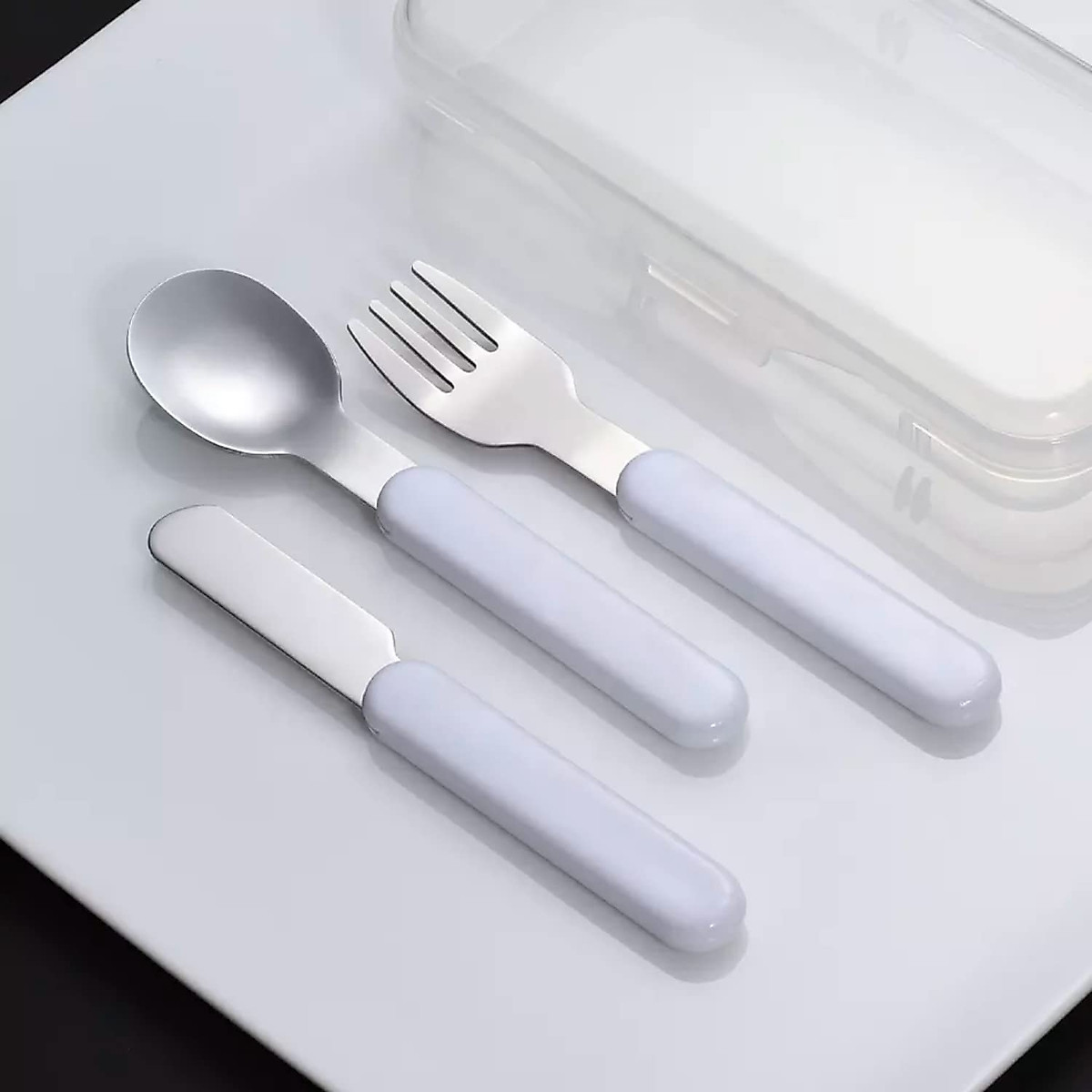 Portion Control Flatware Set for Healthy Eating or Bariatric Diet, Includes Stainless Steel Spoon, Fork, and Knife, Helps Reduce Food Intake Amounts, 3 Piece Set (3 Piece Set (White with Case))
