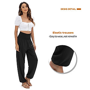 QIANXIZHAN Women's Harem Pants, High Waist Yoga Boho Trousers with Pockets Black M