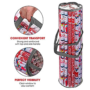 Primode Wrapping Paper Storage Bag, Gift Wrap Organizer, Fits 40 Inch Long Rolls, Hold Up to 24 Rolls, Heavy Duty Clear PVC Bag with Top and Side Handles (Gray)