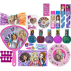 Barbie - Townley Girl Mega Cosmetic Makeup Gift bag Set includes Lip Gloss, Nail Polish & Hair Accessories and more! for Kids Girls, Ages 3+ perfect for Parties, Sleepovers and Makeovers