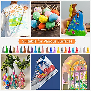 24 Colors Dual Tip Acrylic Paint Marker Pens Set, Multifunctional Acrylic Tips with Laser Pen Body, Professional Acrylic Paint Pens for Wood, Canvas, Rock Painting, Glass, DIY Crafts Art Supplies