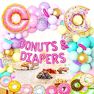 JeVenis Pink Donuts Baby Shower Decorations Donuts and Diaper Sign Backdrop Sweet Donuts Baby Shower Decors Doughnut Theme Baby Shower Backdrop Banner