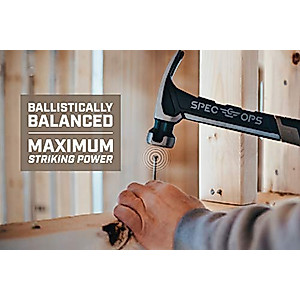 Spec Ops - SPEC-M22CF Tools Framing Hammer, 22 oz, Rip Claw, Milled Face, Shock-Absorbing Grip, 3% Donated to Veterans Black/Tan
